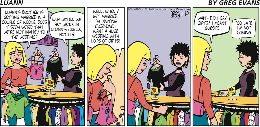 Luann by Greg Evans and Karen Evans for November 20, 2016 - GoComics