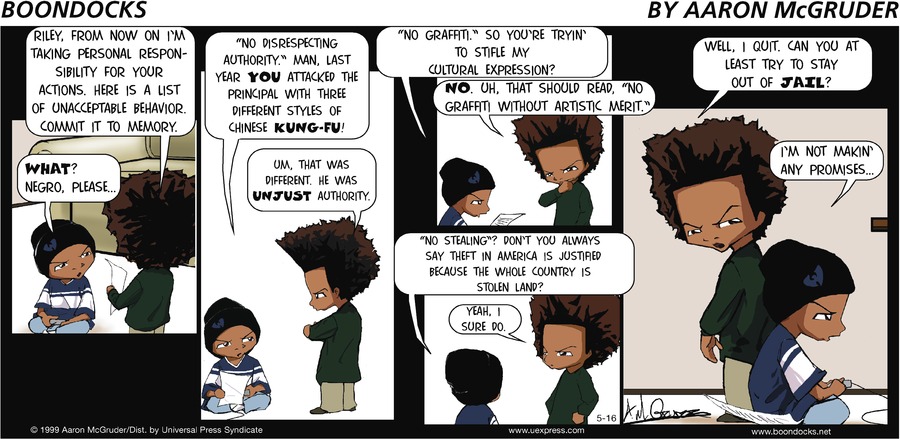 The Boondocks by Aaron McGruder for May 16, 1999 - GoComics